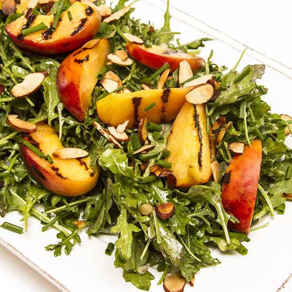 Piedmontese.com | Arugula Salad With Grilled Peaches, Chives & Cider ...